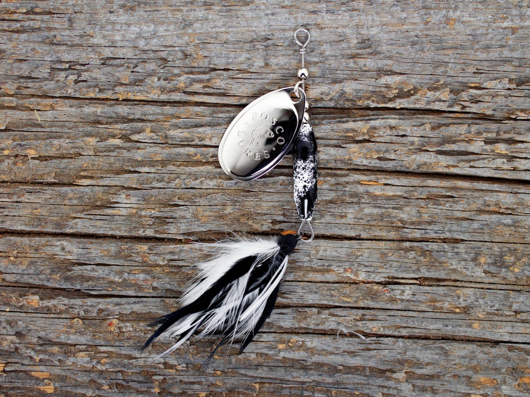 Handmade Spinner Fishing Lure • White/black W/ Nickel Blade • Dressed ...