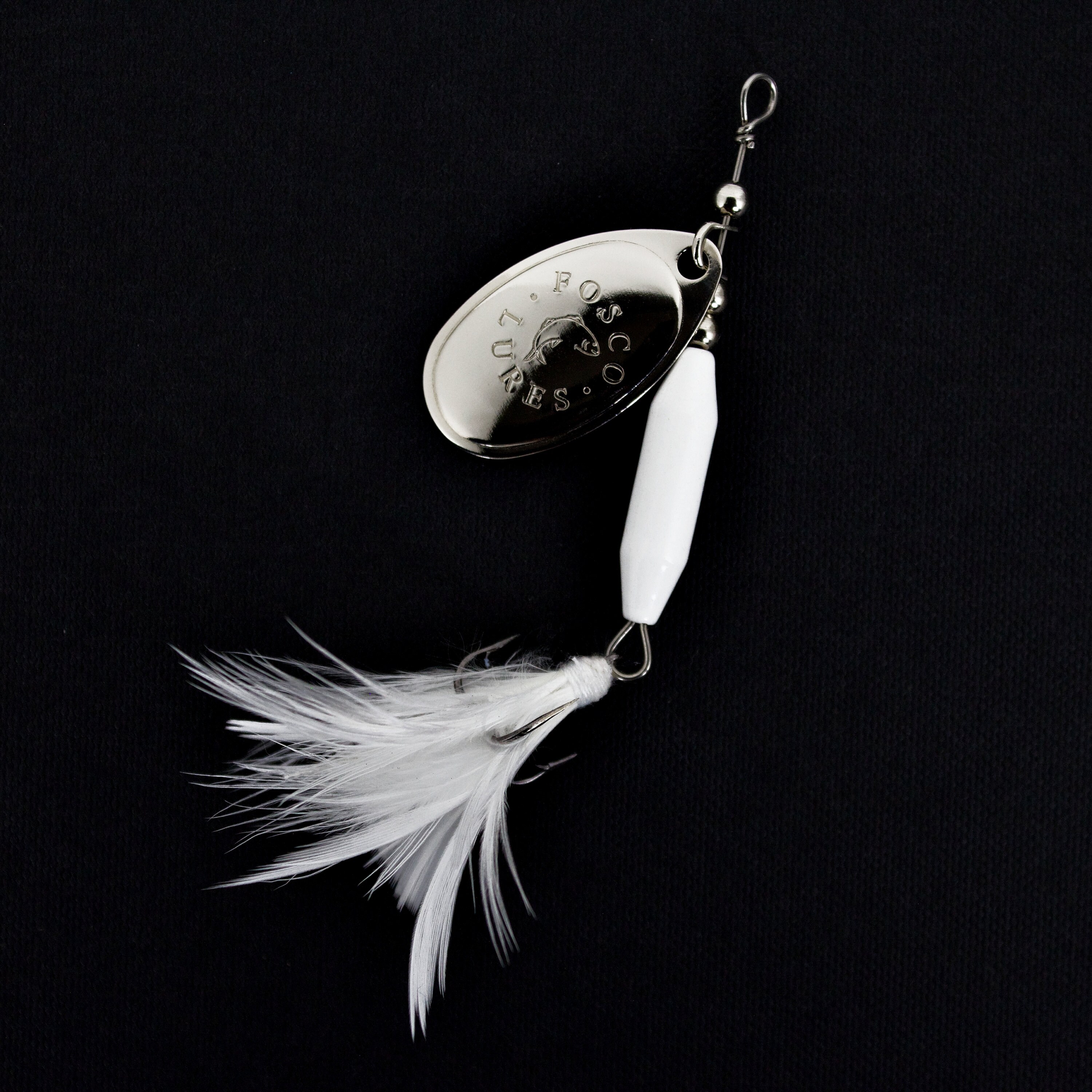 Handmade Spinner Fishing Lure • White W/ Nickel Blade • Dressed Hook ...