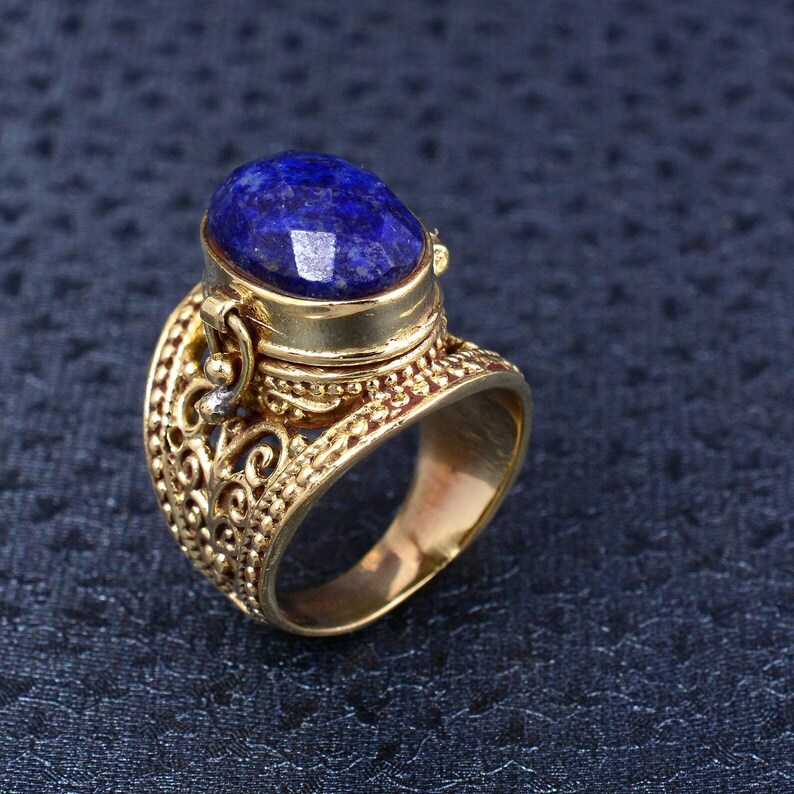 Lapis Lazuli Ring,poison Ring, Hidden Box Ring, Openable Ring, Pill Box ...