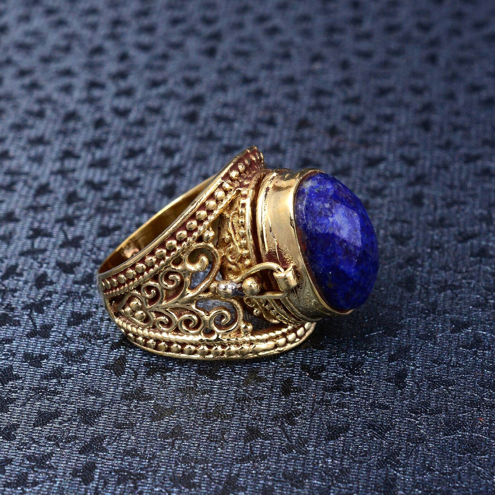 Lapis Lazuli Ring,poison Ring, Hidden Box Ring, Openable Ring, Pill Box ...