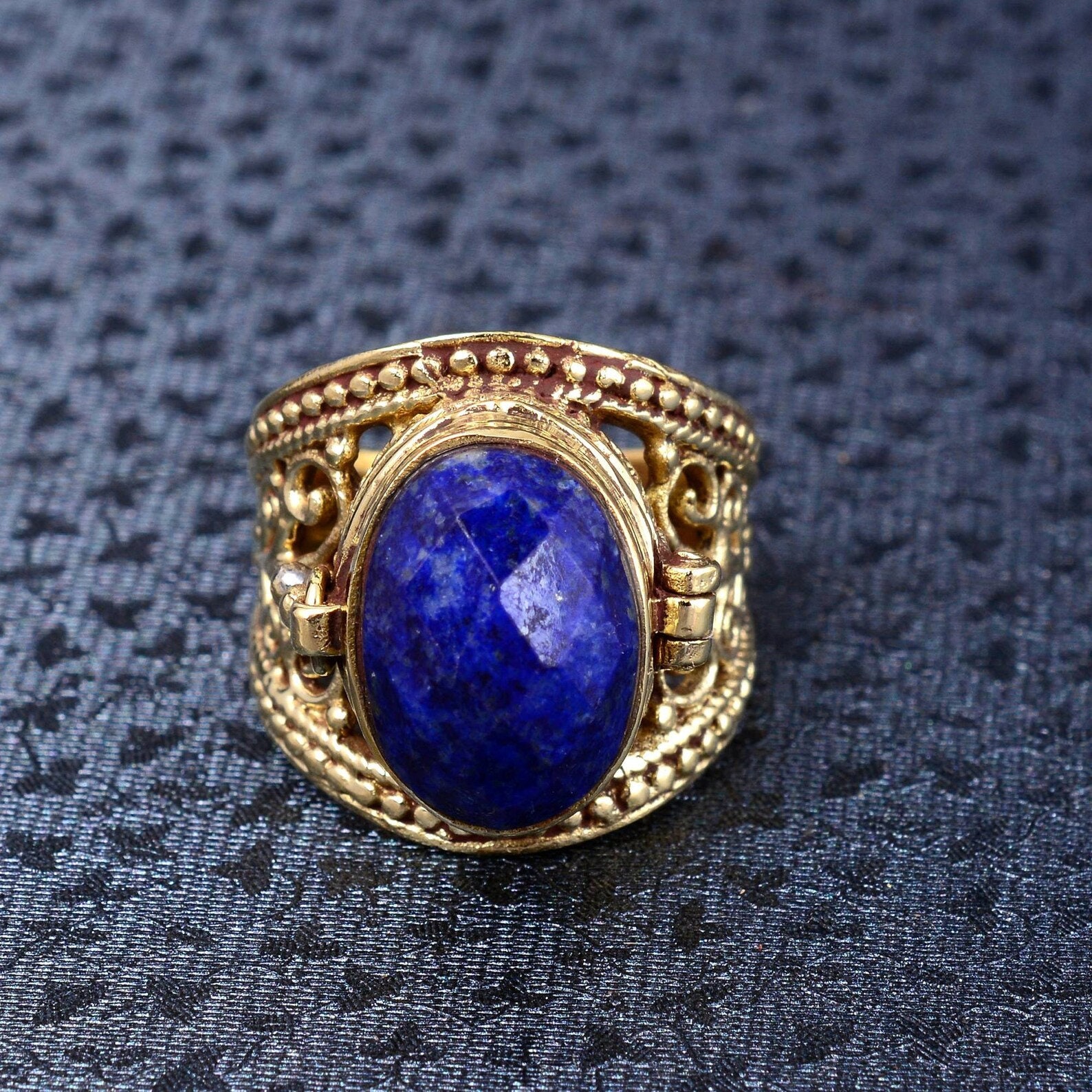 Lapis Lazuli Ring,poison Ring, Hidden Box Ring, Openable Ring, Pill Box ...
