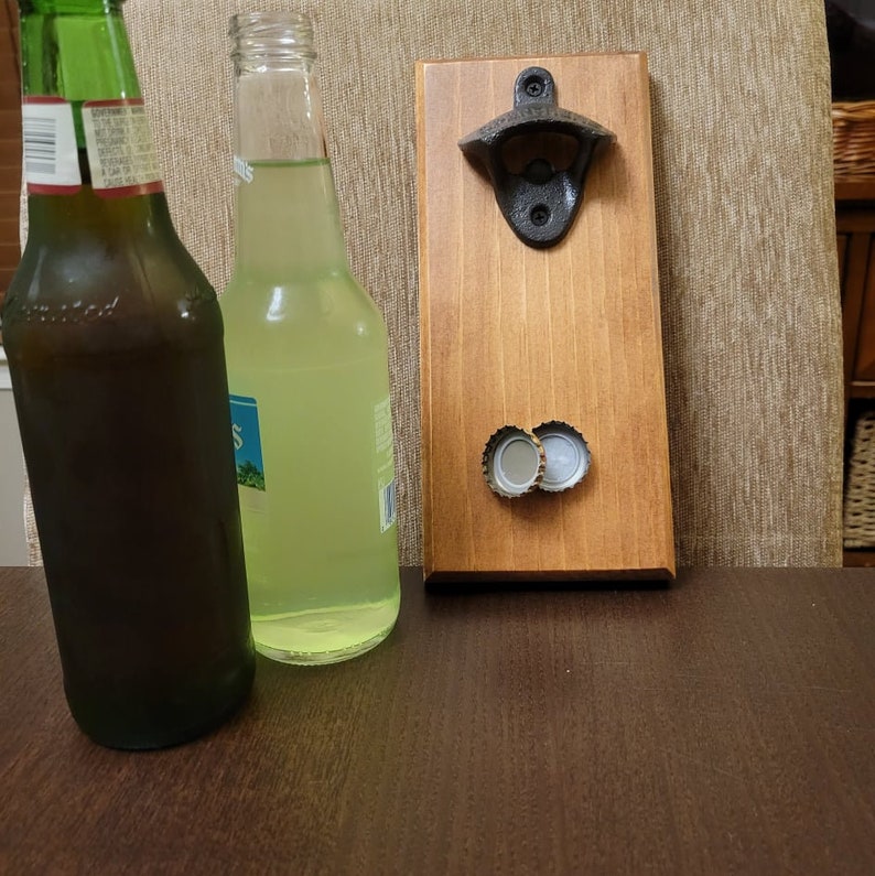 Wall Mountable Wood Bottle Opener With Magnetic Cap Catch - Etsy