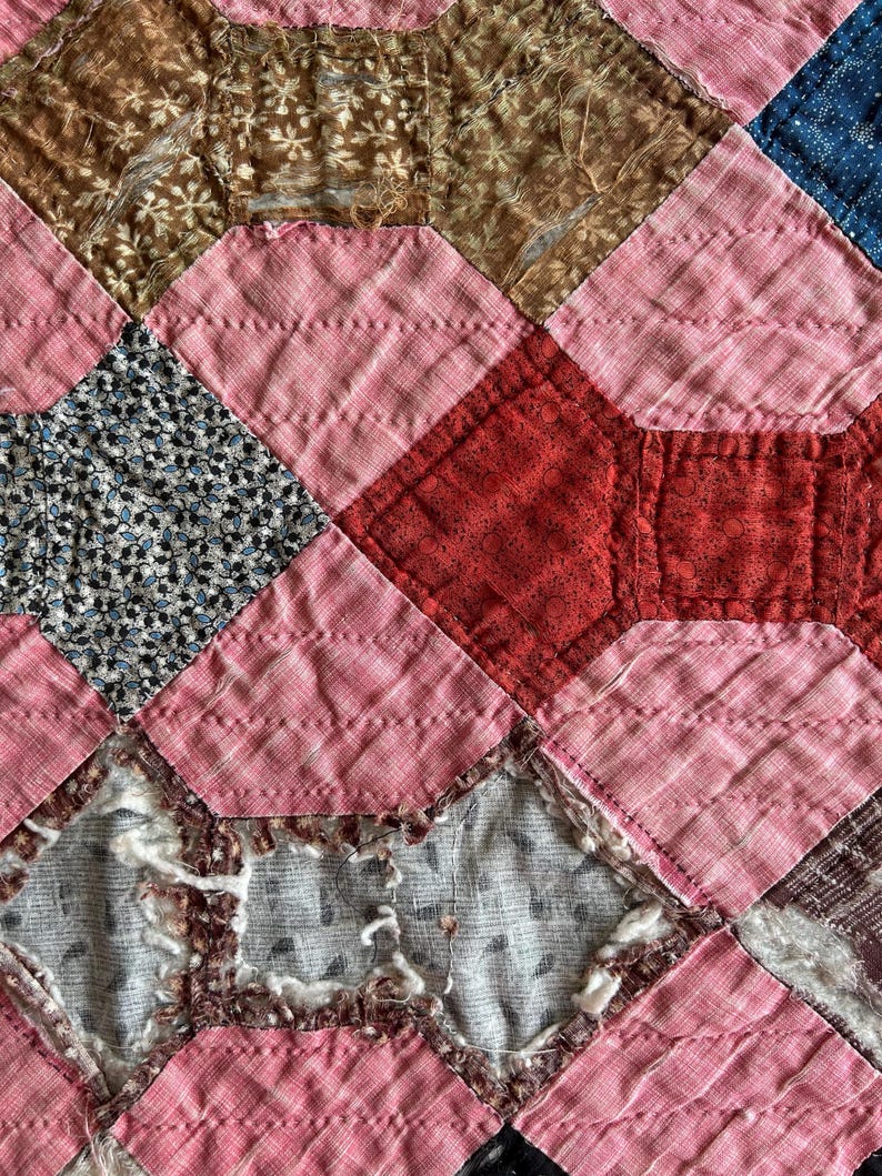 Colorful Bowtie Quilt Piece for Upcycling or Repurposing, Crafting Projects, Sewing, Vintage ...