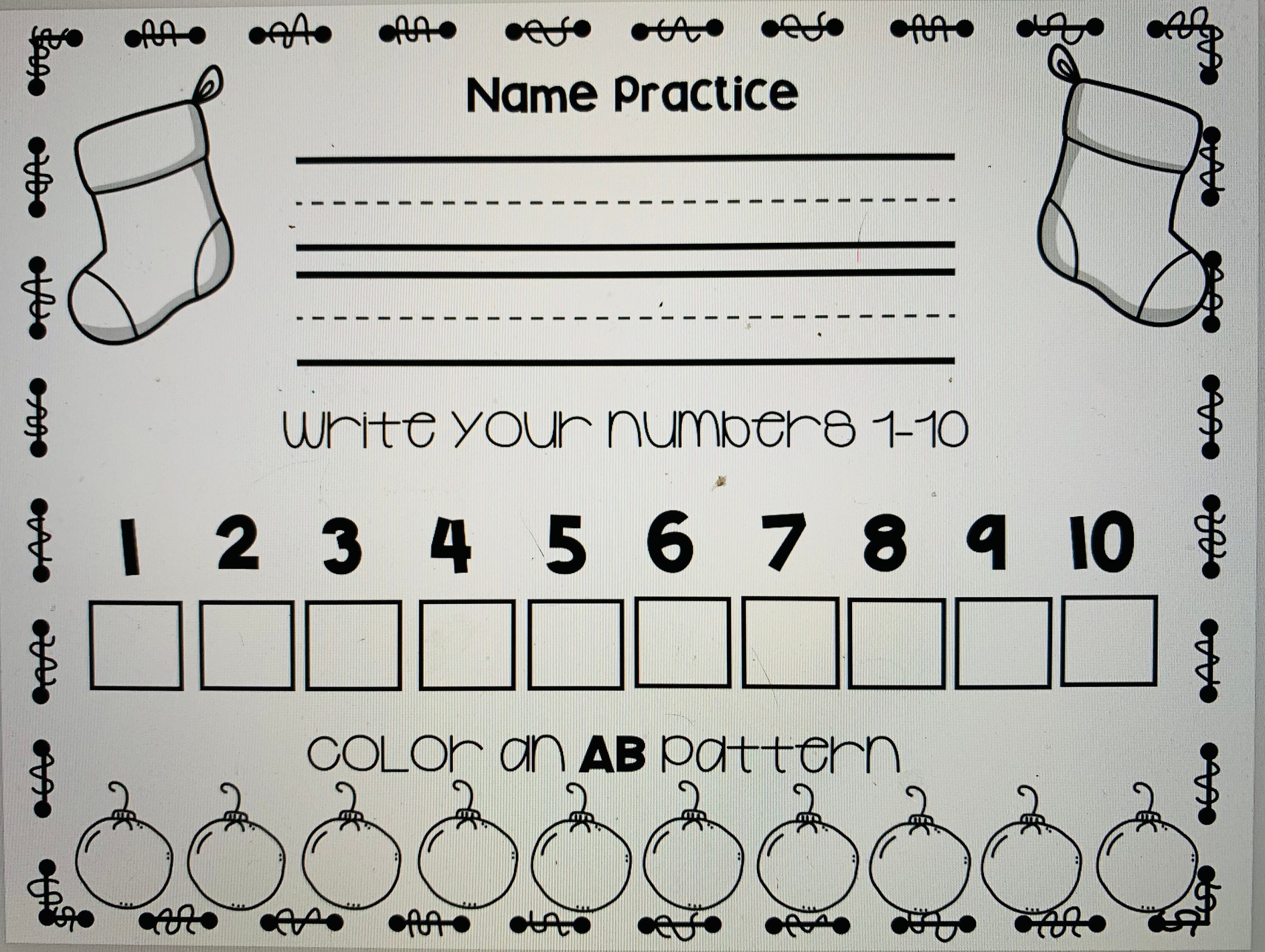 Printable, Pre K, and Kindergarten Name and Number Practice, December ...