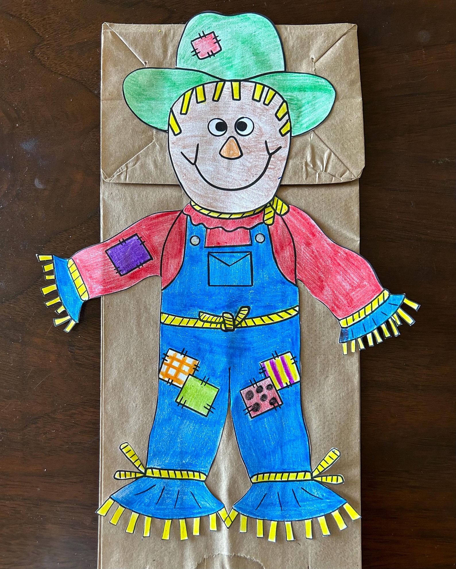 Scarecrow Sack Puppet Templete, Sack Puppet Pattern, Color, Cut, Glue ...