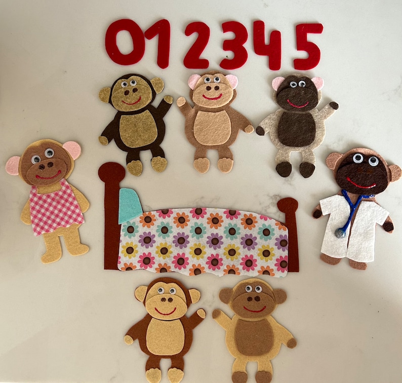 5 Little Monkeys Educational Hands on Teaching Resource Felt Story ...