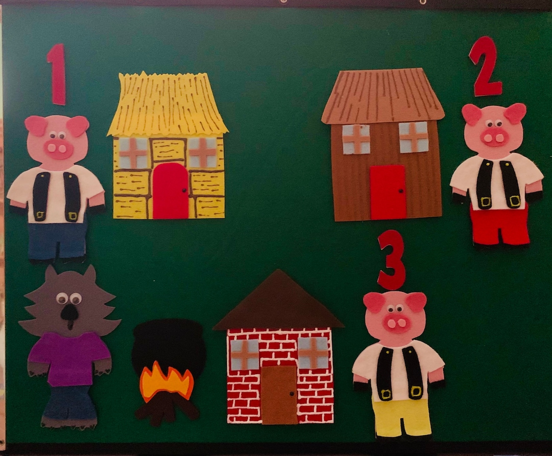 Three Little Pigs Felt Story, Felt Board Activity, Teaching With Felt ...