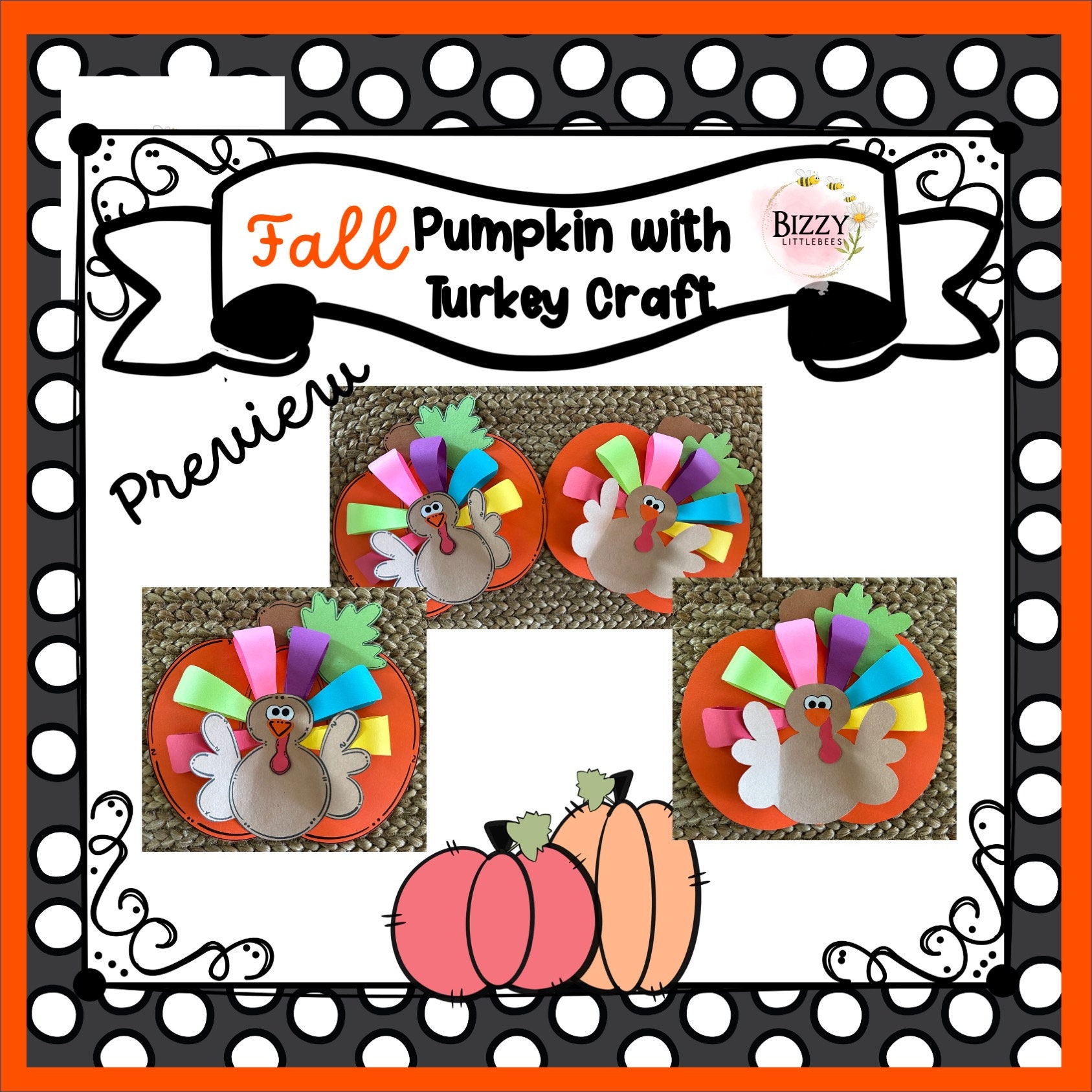 Fall Pumpkin With Turkey Paper Craft, Fall Paper Craft for Kids ...