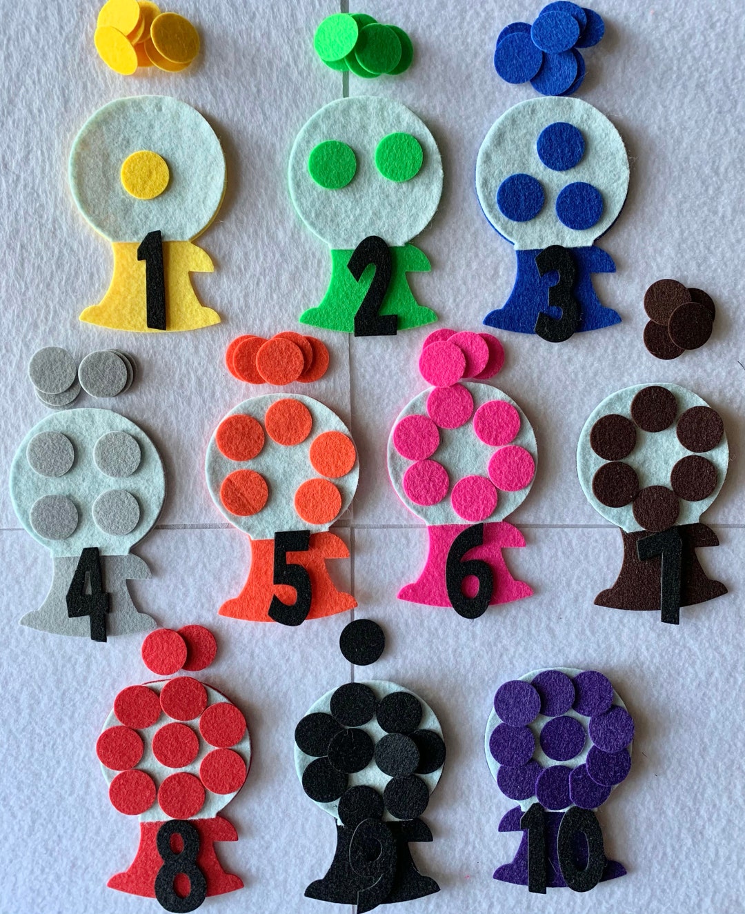 Gumball Counting Felt Math Resource, Color Matching Number Activity ...