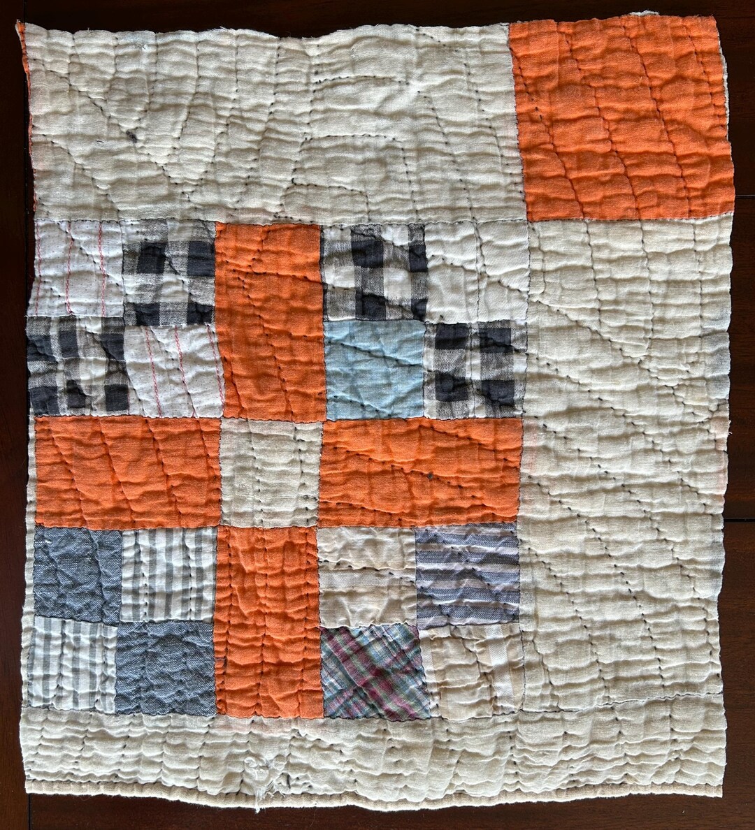 Bright Vivid Primitive Quilt Piece for Vintage Decor, Repurposing ...