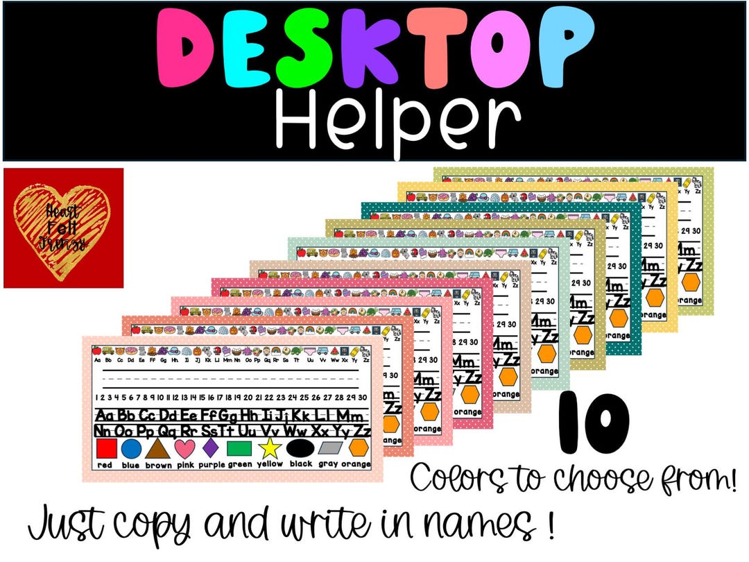 Desktop Helper, Desk Plate, Name Card, Color Words, Beginning Sounds ...
