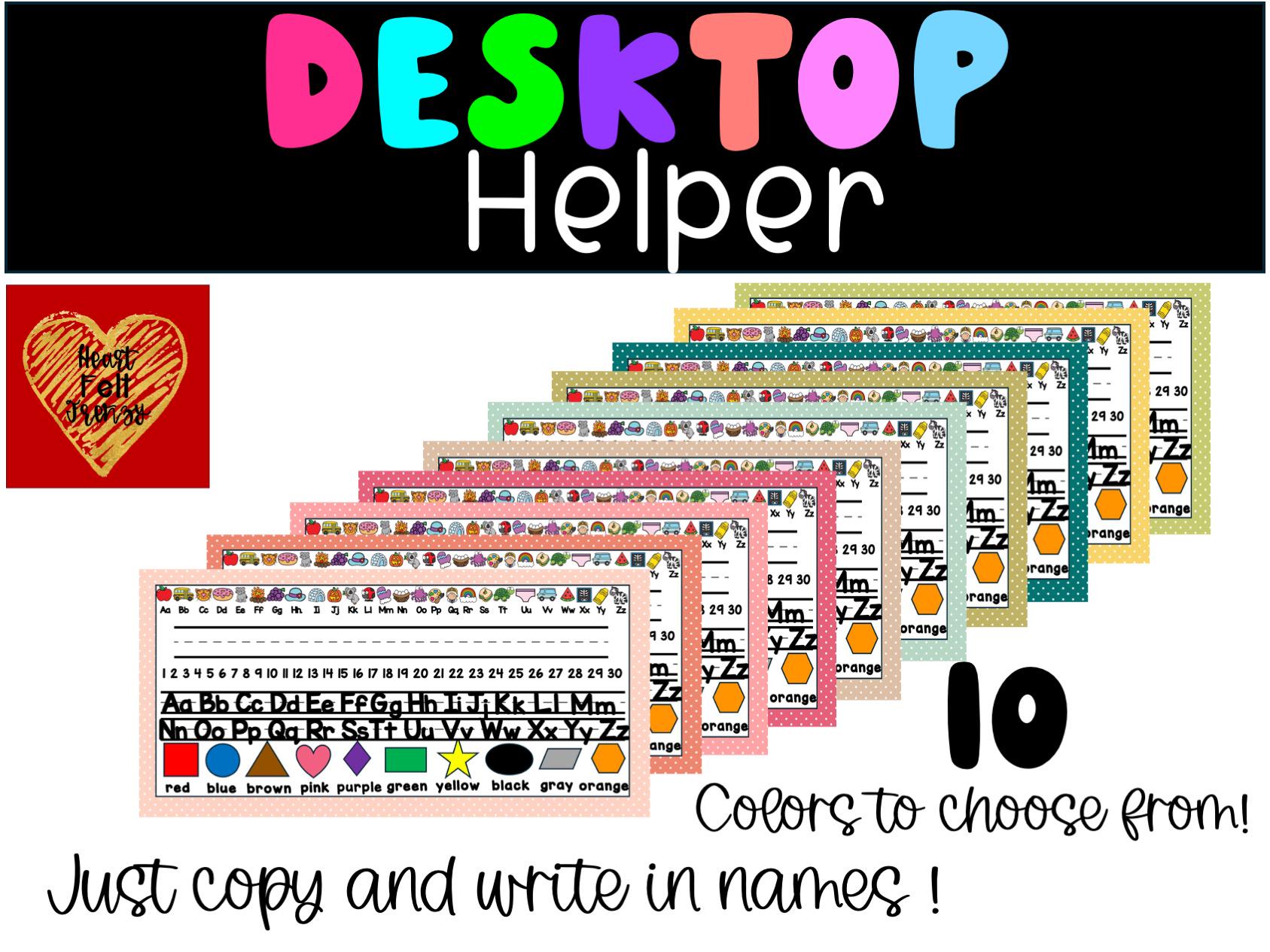 Desktop Helper, Desk Plate, Name Card, Color Words, Beginning Sounds ...