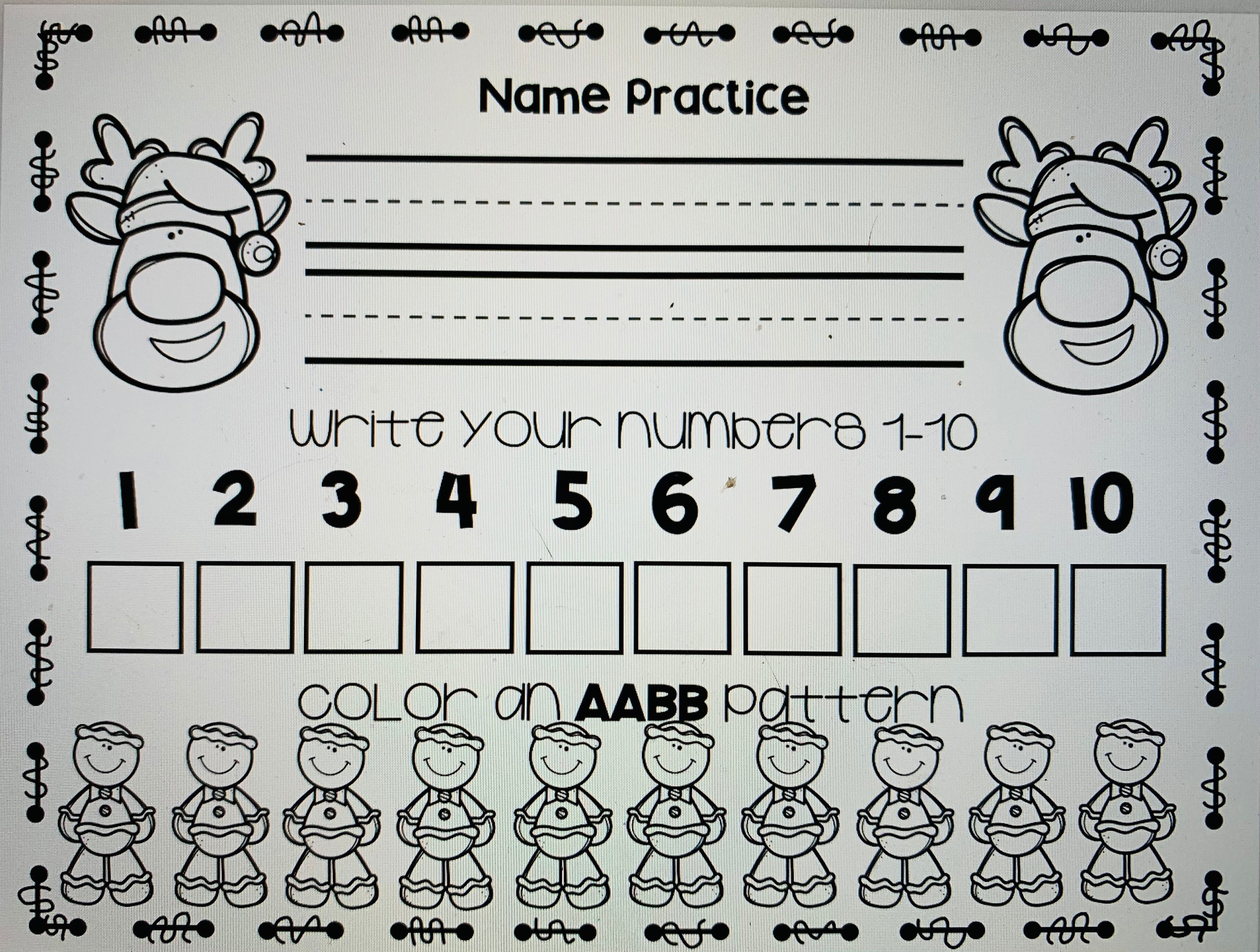 Printable, Pre K, and Kindergarten Name and Number Practice, December ...