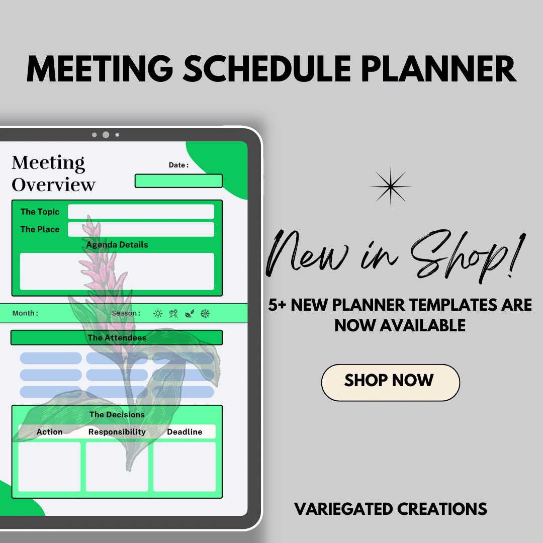 Meeting Planner, Meeting Organizer, Meeting Schedule Template, Meeting ...