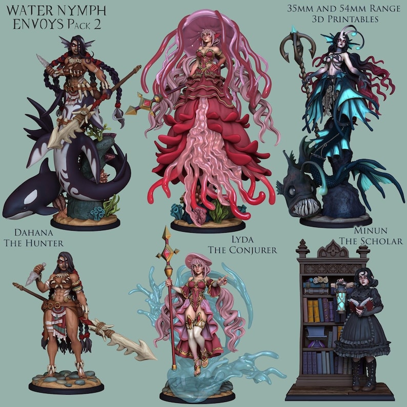 Mermaid Water Nymphs 3d Printed Miniature Sets 35mm - Etsy