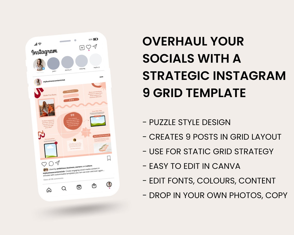 Instagram 9 Grid Template, Instagram Canva Template, Instagram Grid ...