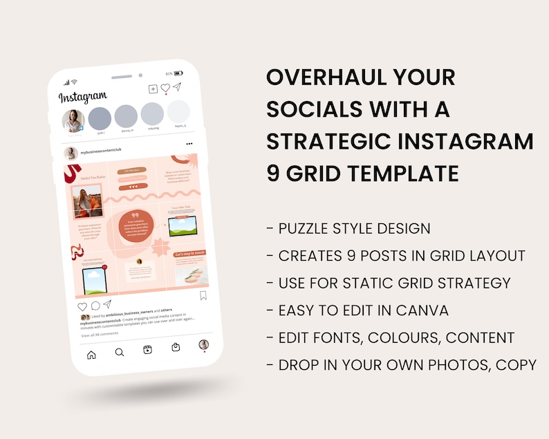 Instagram 9 Grid Template, Instagram Canva Template, Instagram Grid ...