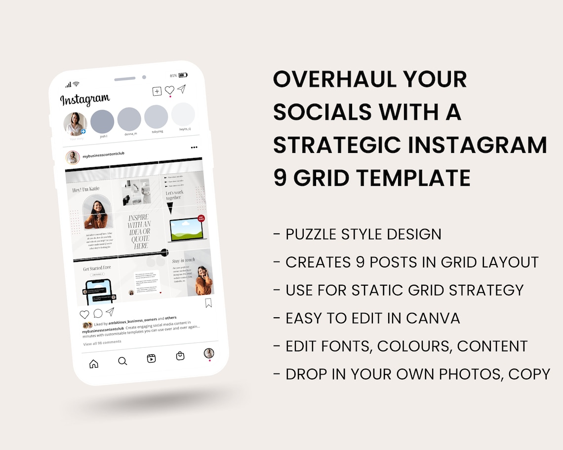 Instagram 9 Grid Template, Instagram Grid Design, Instagram Post ...
