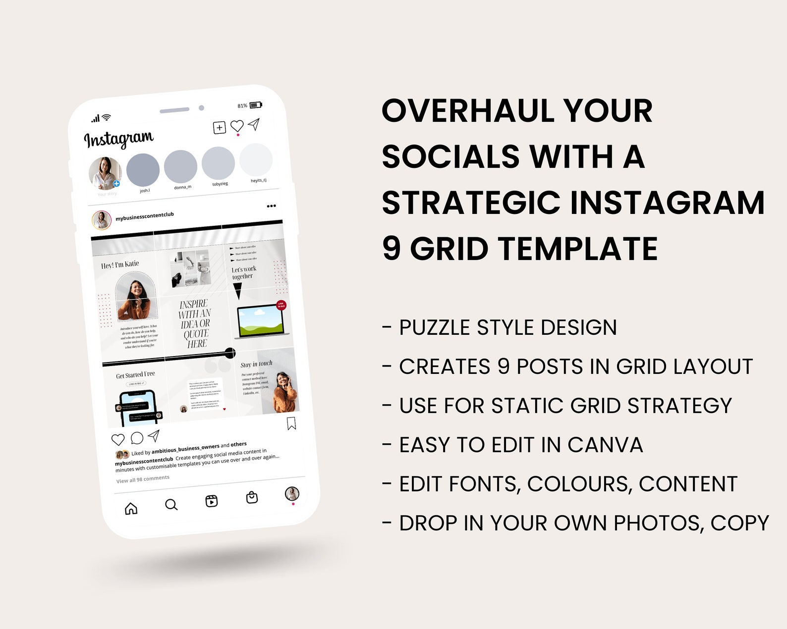 Instagram 9 Grid Template, Instagram Grid Design, Instagram Post ...