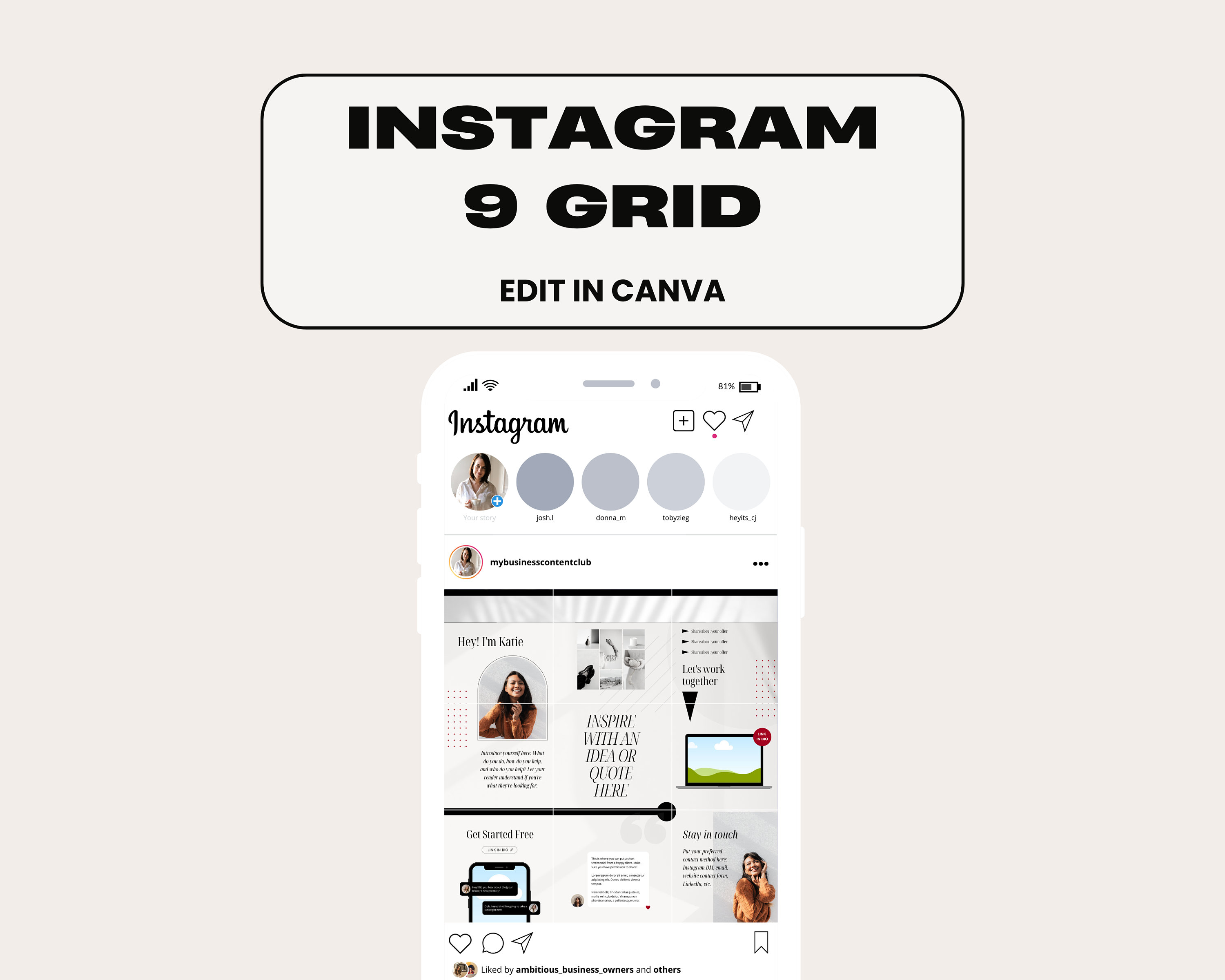 Instagram 9 Grid Template, Instagram Grid Design, Instagram Post ...