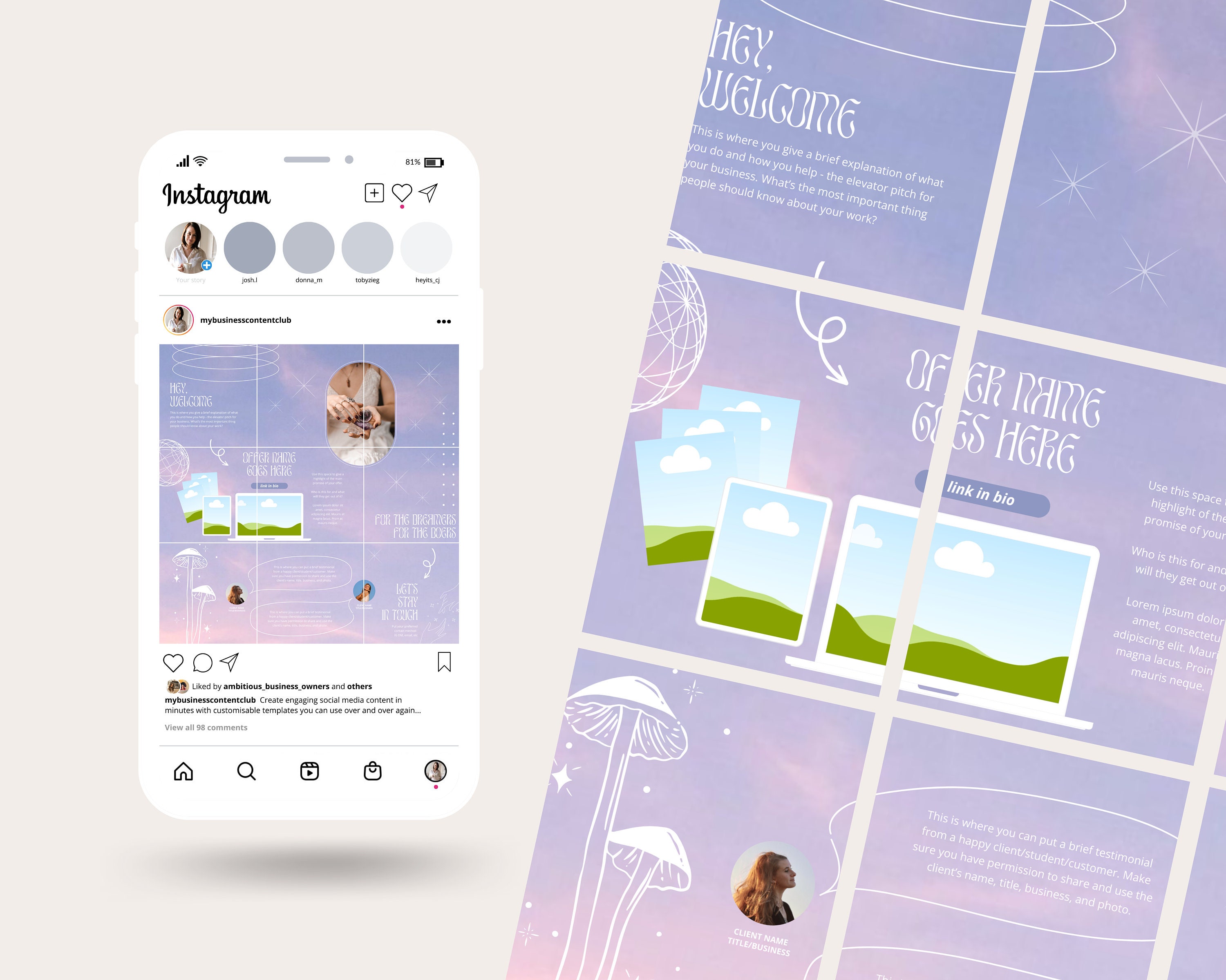 Instagram 9 Grid Static Post Canva Template, Instagram Puzzle Grid ...