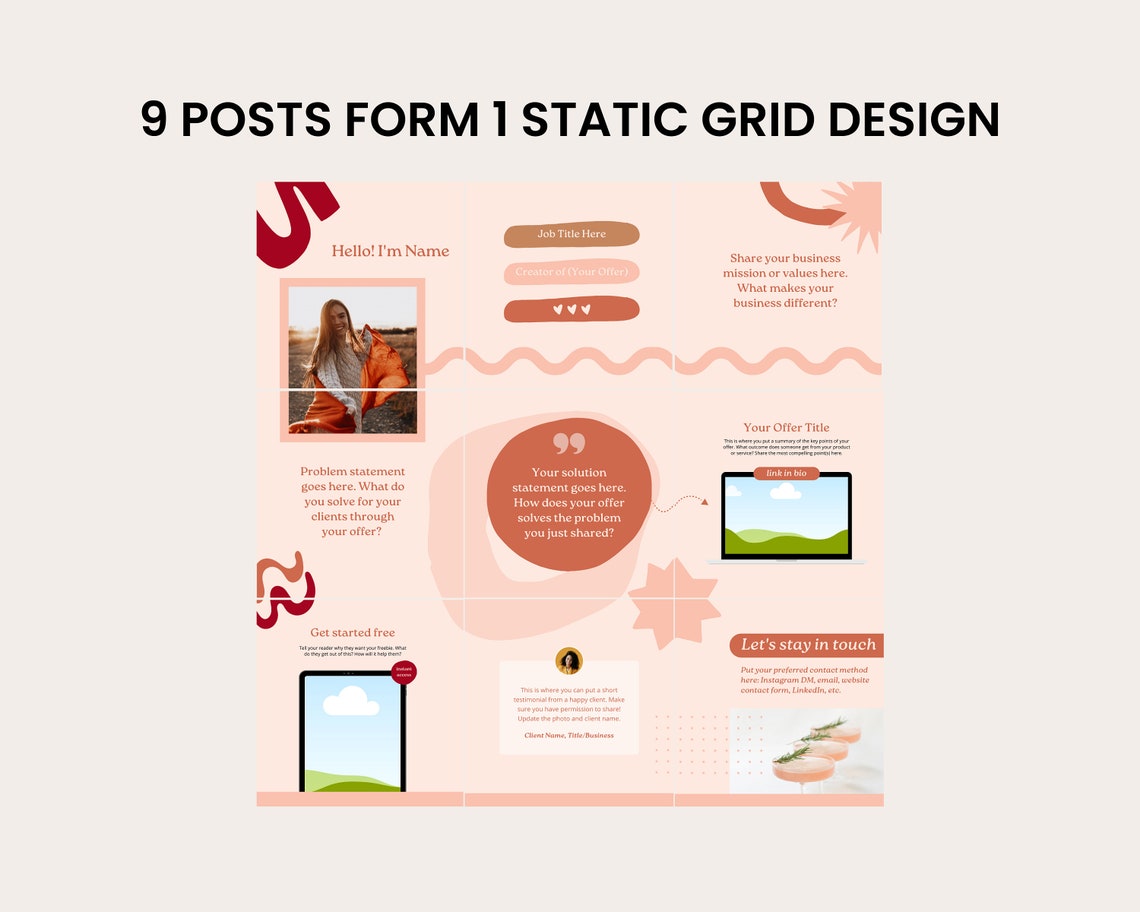 Instagram 9 Grid Template, Instagram Canva Template, Instagram Grid ...