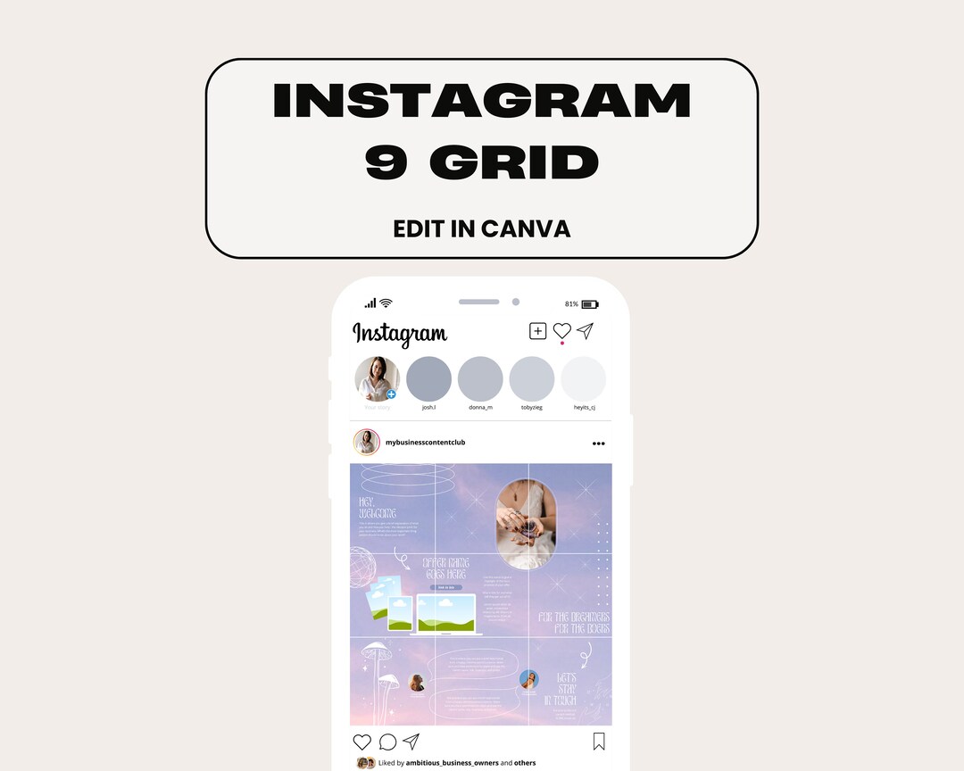 Instagram 9 Grid Static Post Canva Template, Instagram Puzzle Grid ...