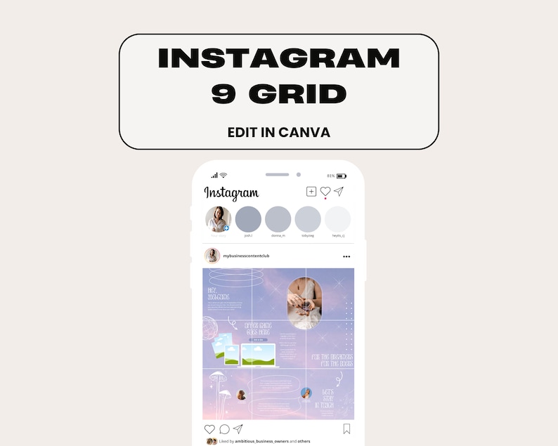 Instagram 9 Grid Static Post Canva Template, Instagram Puzzle Grid ...