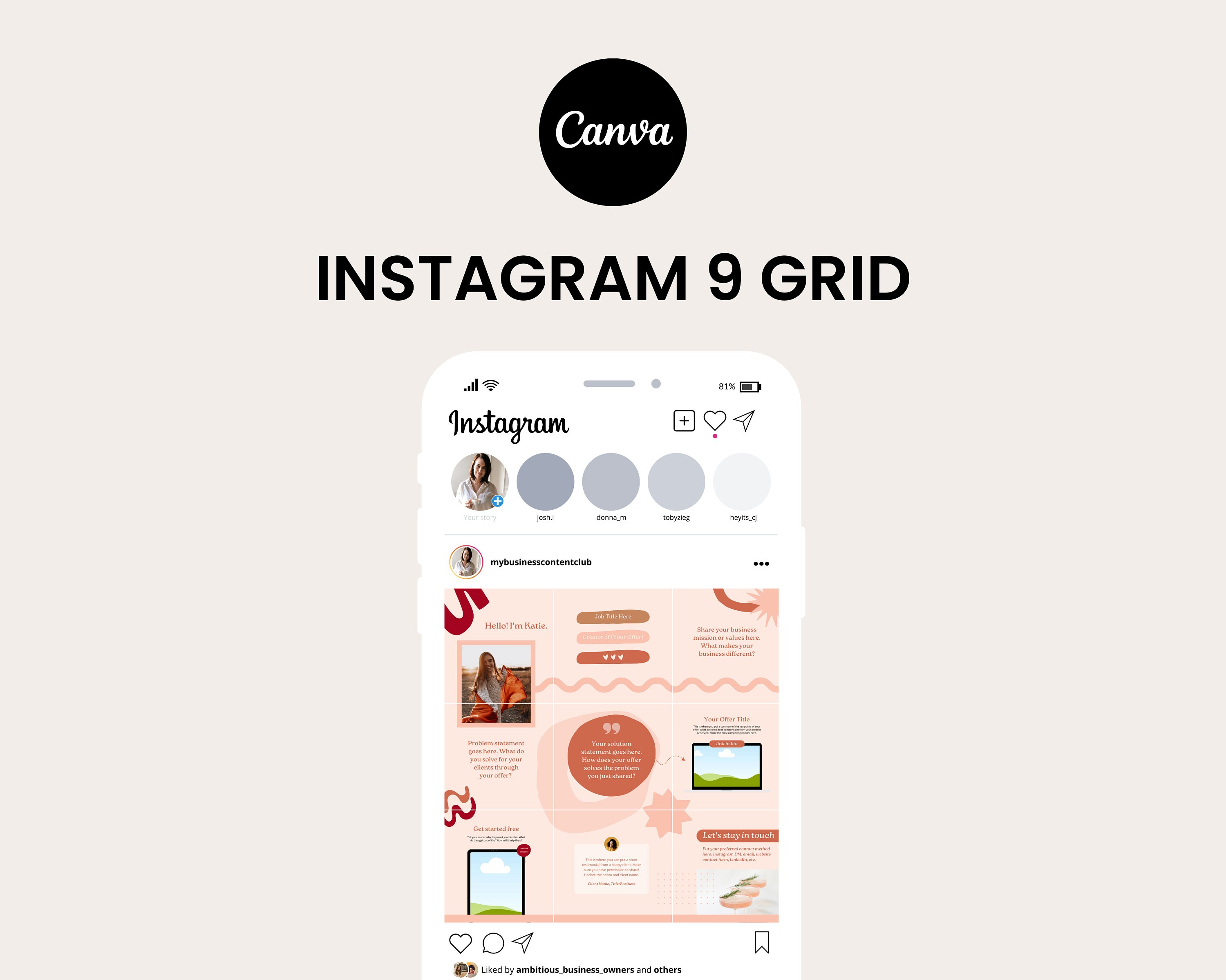 Instagram 9 Grid Template, Instagram Canva Template, Instagram Grid ...