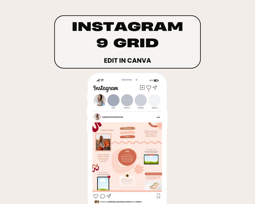 Instagram 9 Grid Template, Instagram Canva Template, Instagram Grid ...