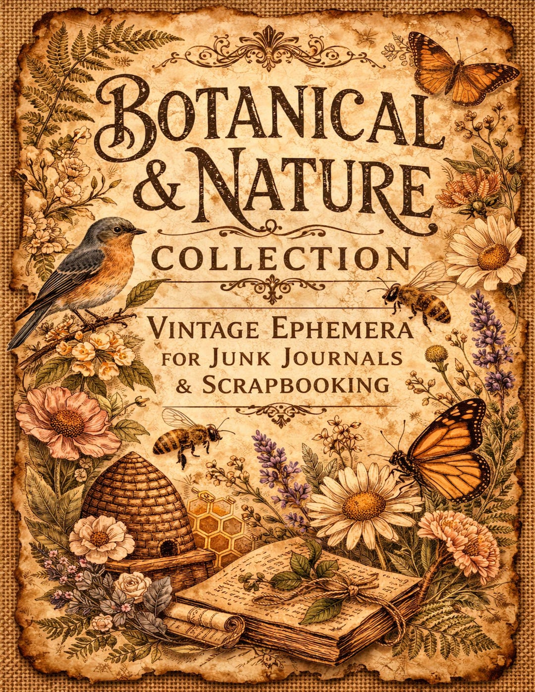 Vintage Botanical Ephemera Printable Bundle | Birds Bees Nature Junk ...