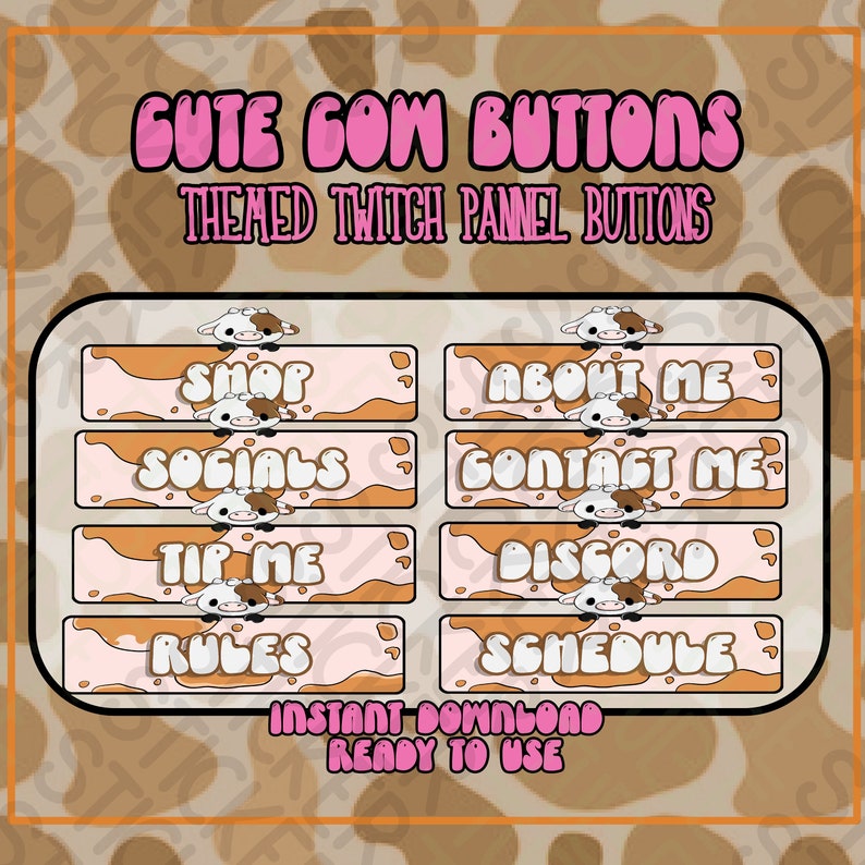 Cute Cow 8 Pack VOL 1 Twitch Panel Buttons - Etsy