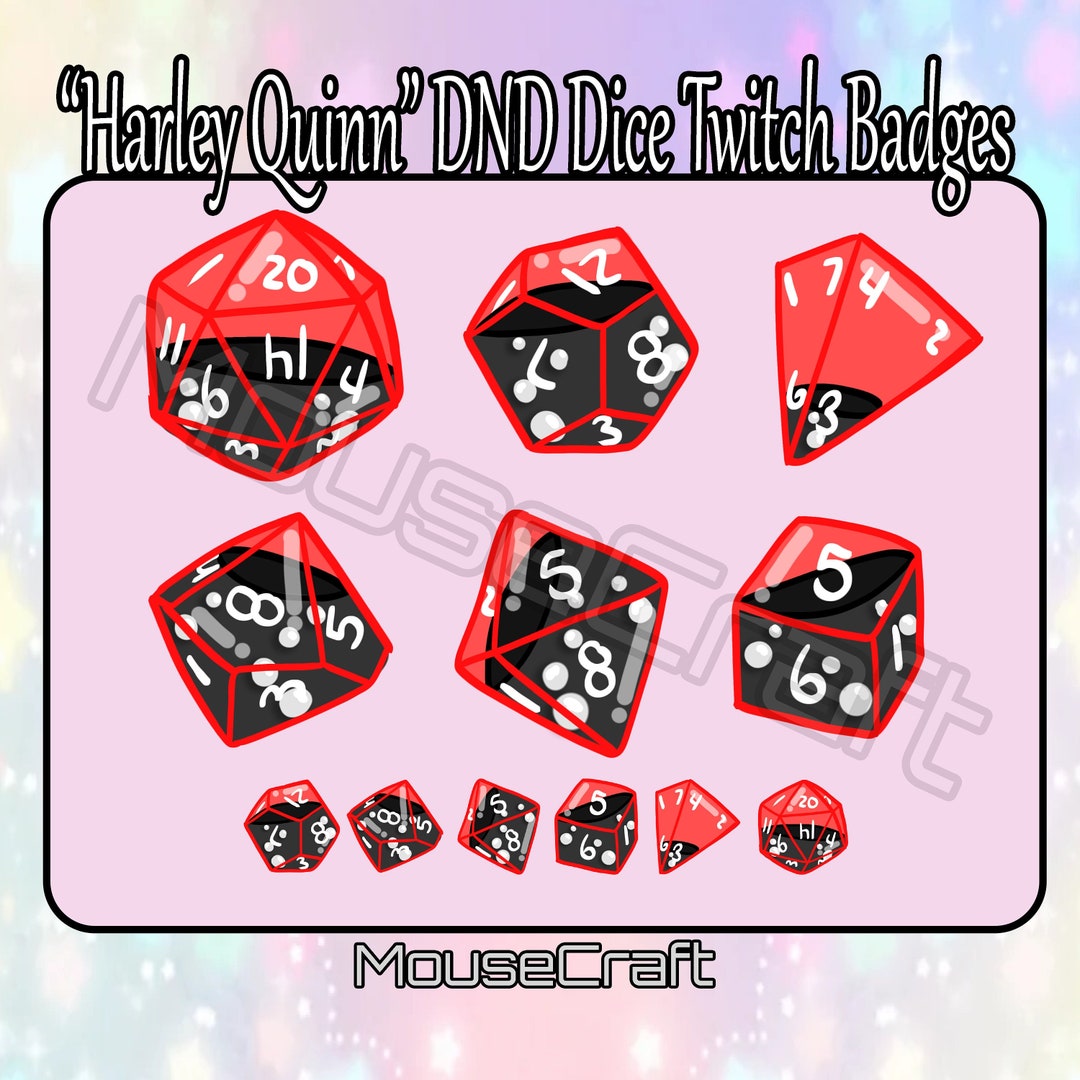 Harley Quinn DND Dice Badges 6 Pack Premade Twitch Sub Badge - Etsy