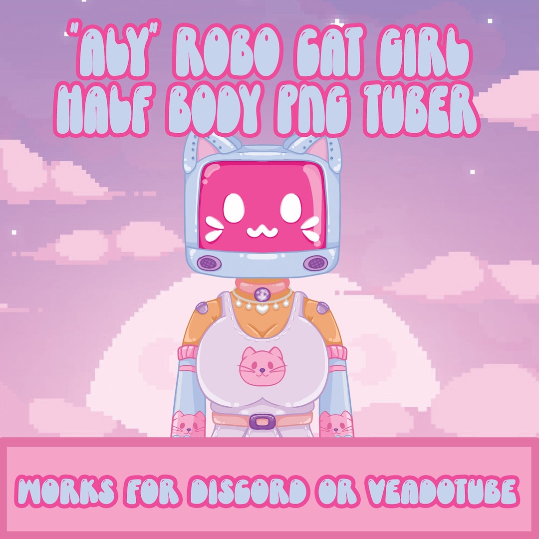 Aly Robot Cat Girl | Tv Head | Half Body | Premade PNG Tuber ...