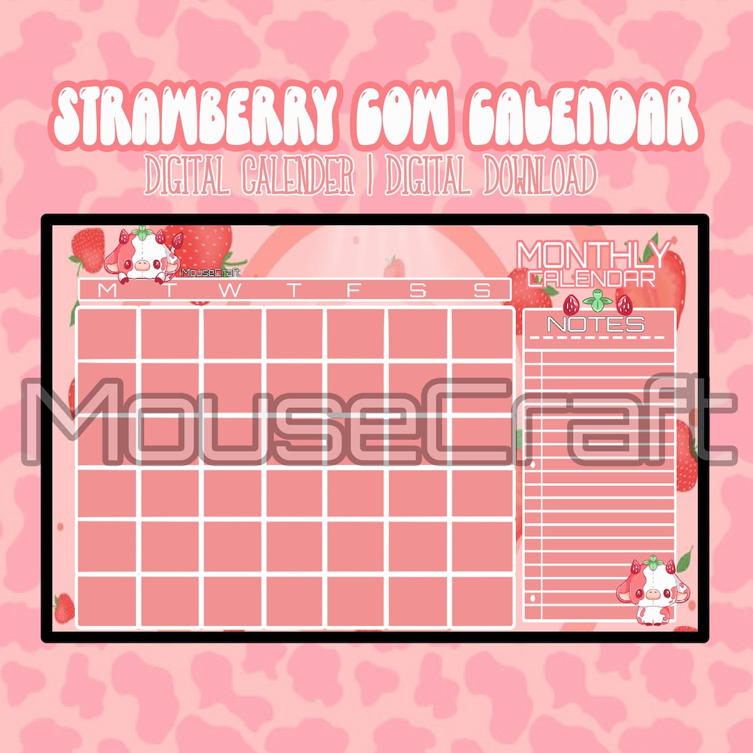 Strawberry Cow | Printable Monthly Calendar Sheet | Digital Download - Etsy