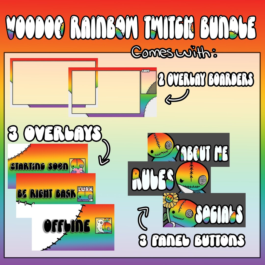 Twitch Bundle | Cute Rainbow Voodoo-doll | 5 Overlays 3 Panels | Pride ...