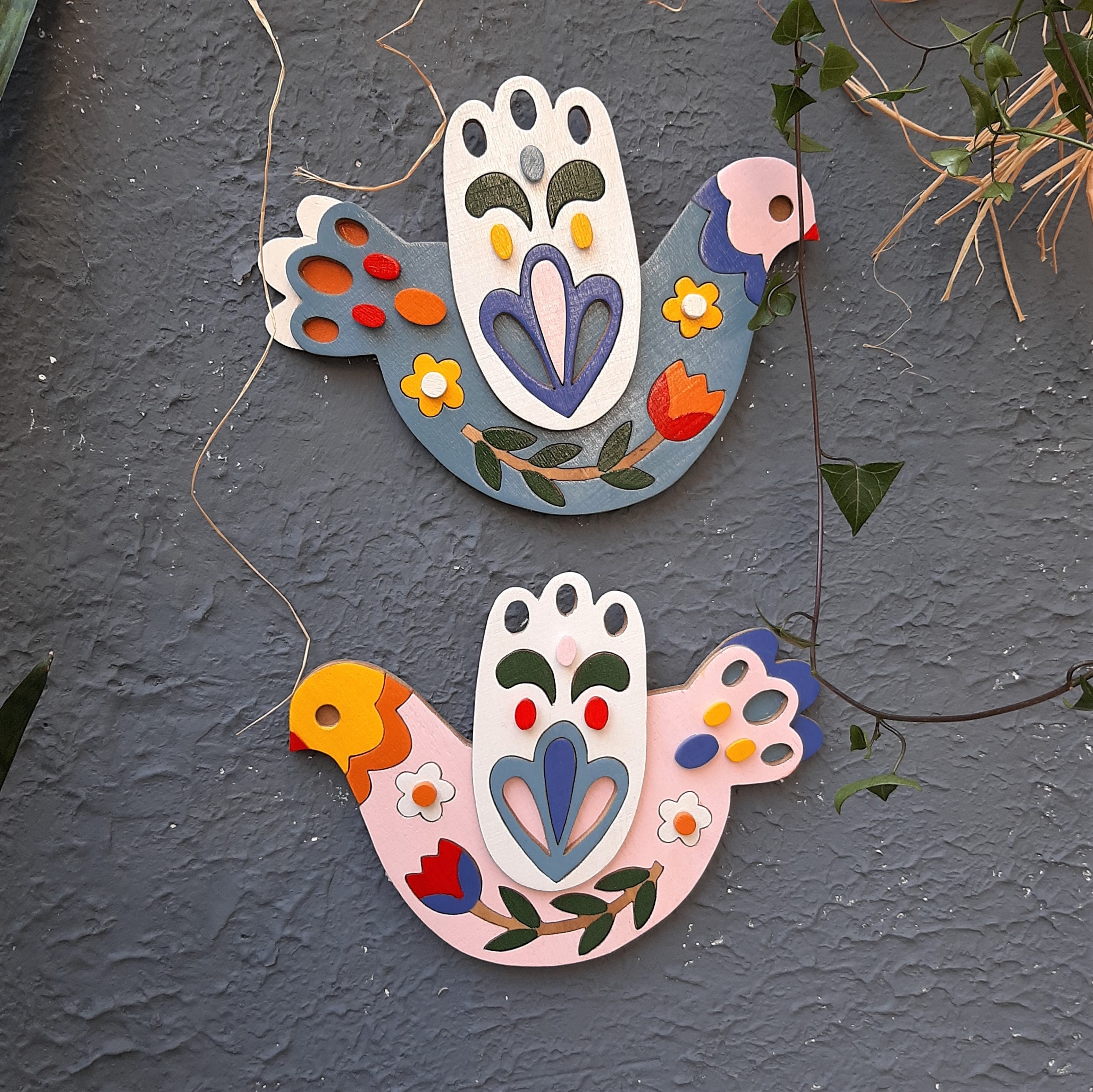 Wooden Bird Wall Decor Set: Floral Wall Art - Etsy