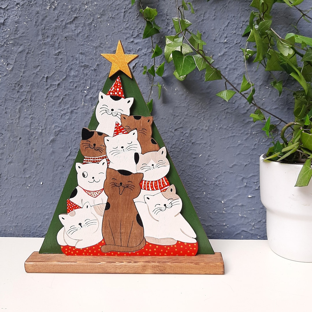 Wooden Christmas Cats Tree, Christmas Tree, Cats Christmas Decoration ...