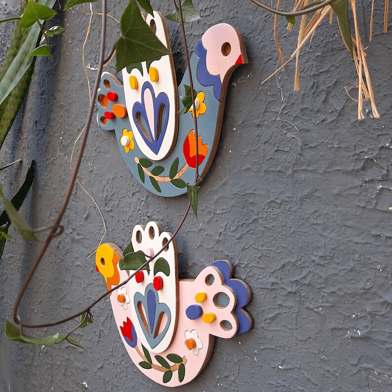 Wooden Bird Wall Decor Set: Floral Wall Art - Etsy