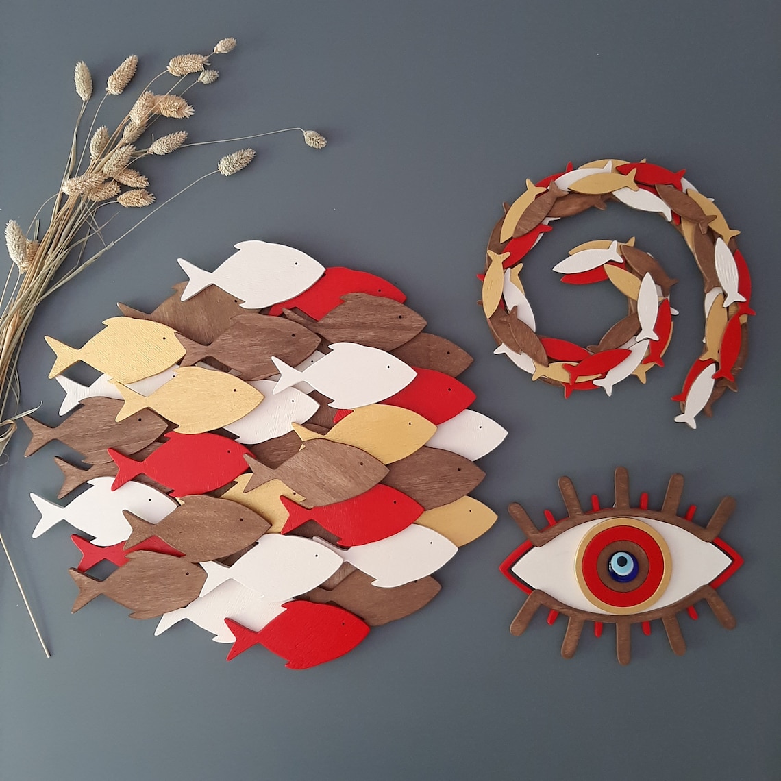 Wooden Fish Wall Art School of Fish Wall Decor Modern Wall - Etsy