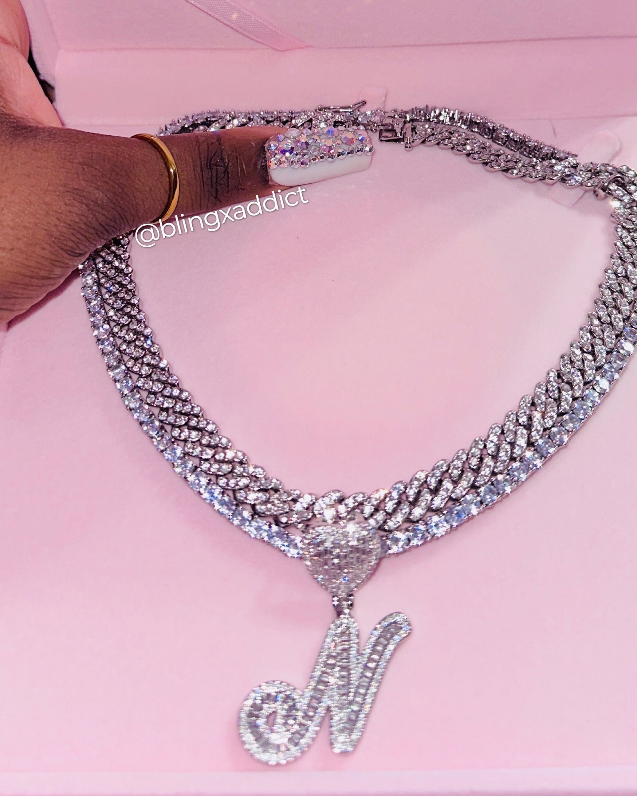 Memorized Love Scripted Personalized Heart Tennis Chain & - Etsy