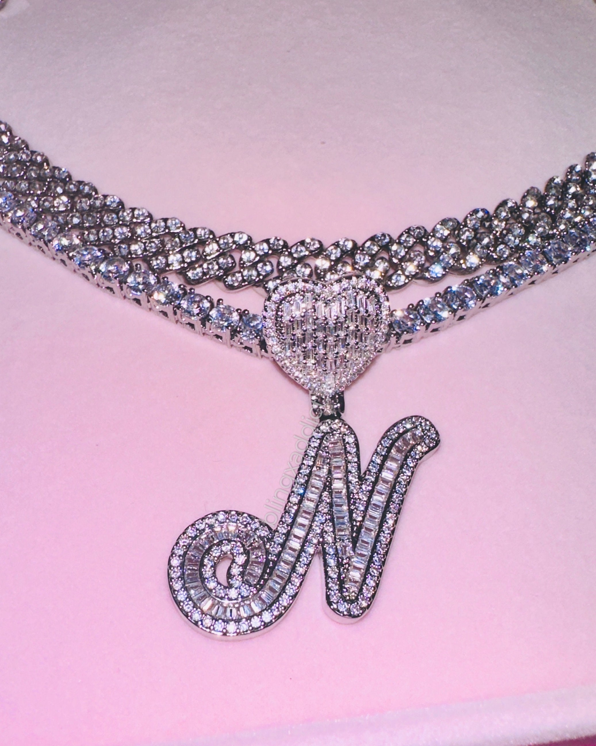 Memorized Love Scripted Personalized Heart Tennis Chain & Cuban Link ...
