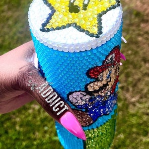 Super Mario World Crystal Bling Skinny Insulated Metal Rhinestone ...