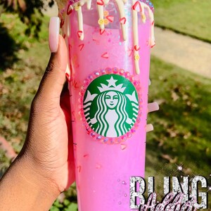 Strawberry Bananna Milkshake Deco Glitter Globe 24oz Starbucks Tumbler ...