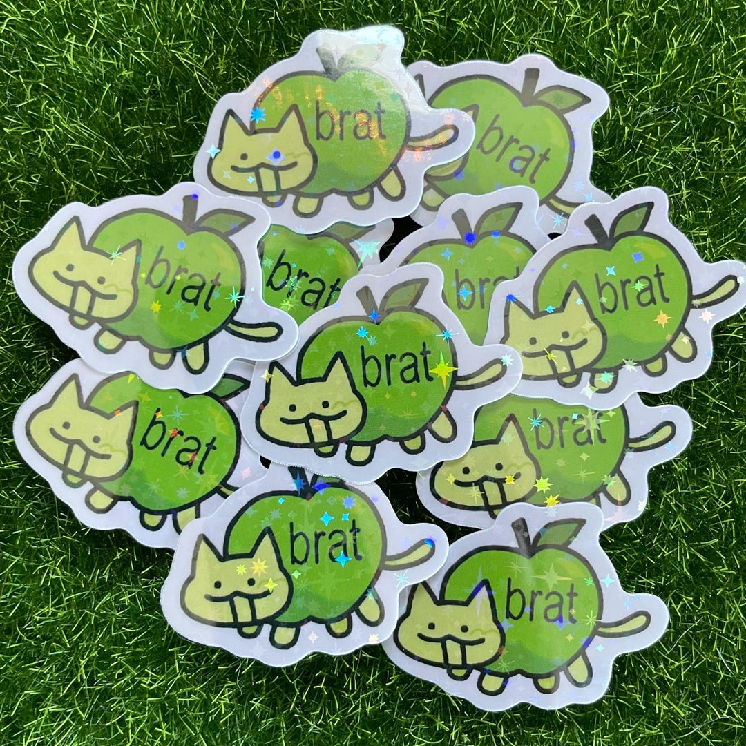 Brat Apple Cat Holographic Sticker - Etsy