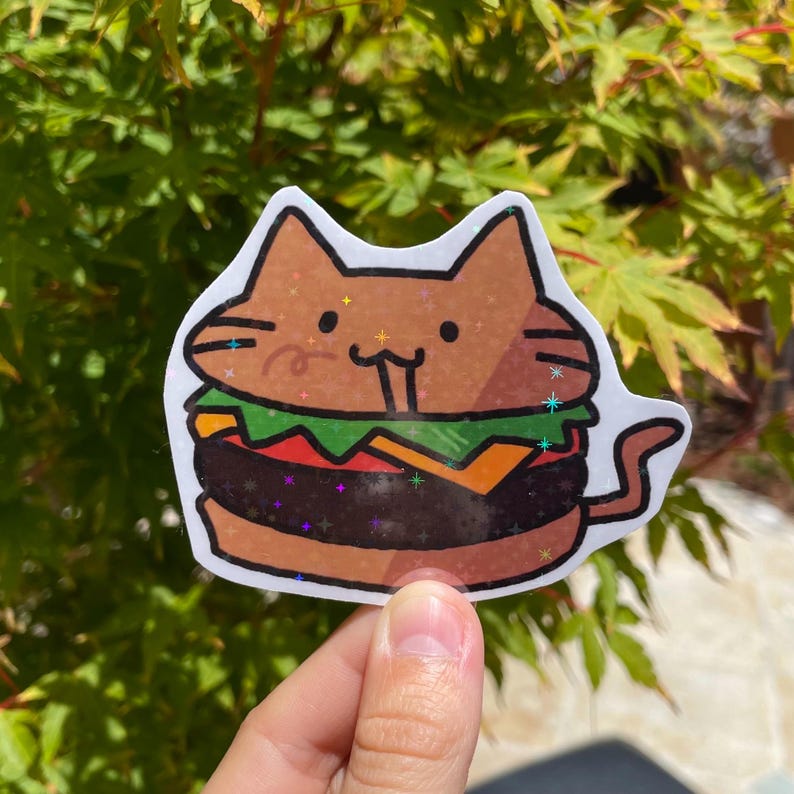 Cute Burger Cat Holographic Sticker - Etsy