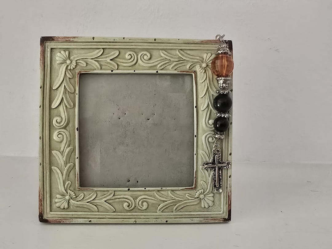 Mini 3x3 Picture Frame, Tiny Antique Look With Cross, Rustic Vintage ...