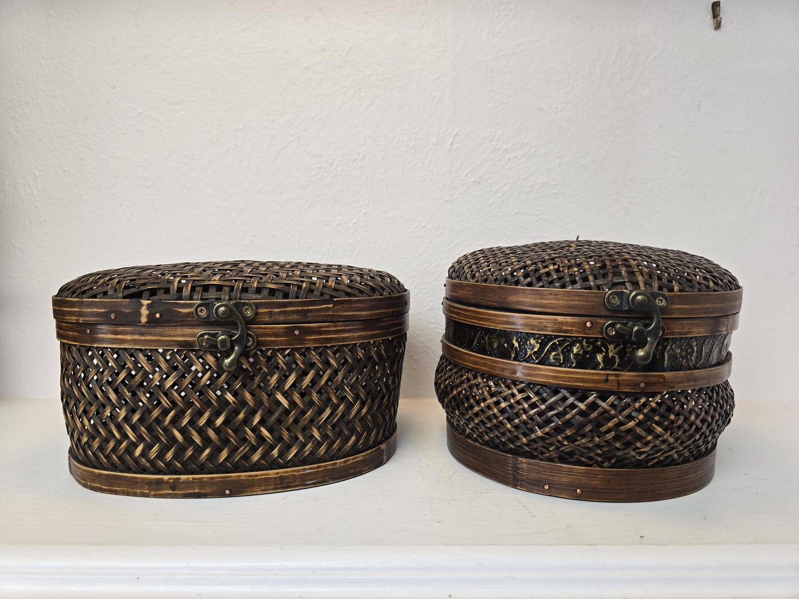 Vintage Handcrafted Bamboo Decorative Box With Lid, Oval or Round ...