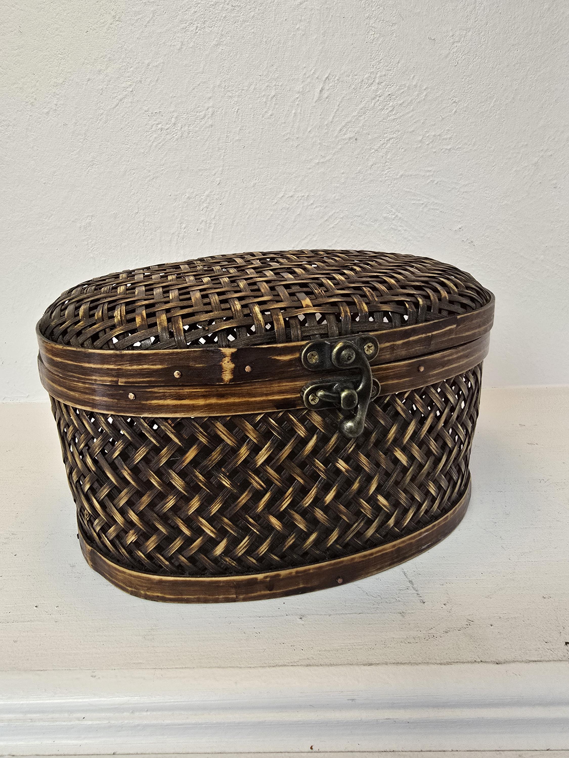 Vintage Handcrafted Bamboo Decorative Box With Lid, Oval or Round ...