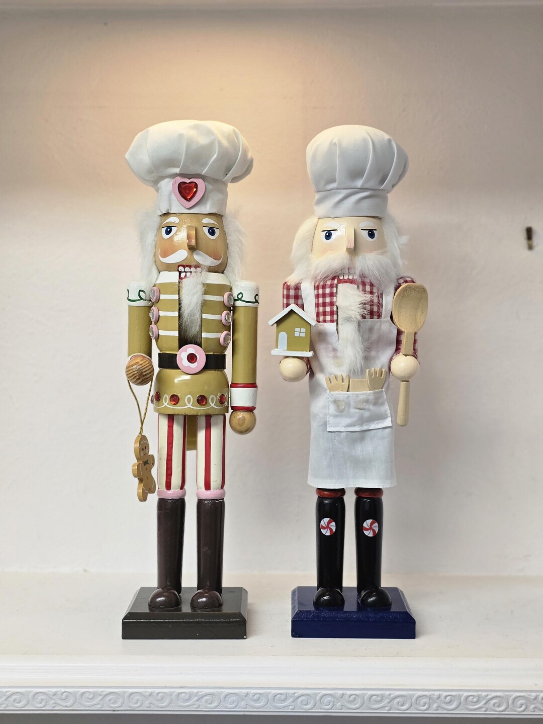 Set of 2 Wooden Chef Nutcrackers – 15-inch Gingerbread & Pastry Baker Christmas Decorations ...